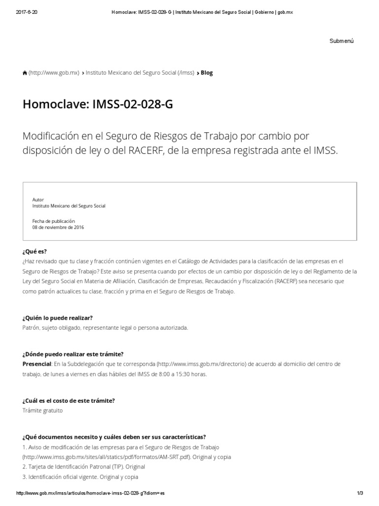 Homoclave - IMSS-02-028-G - Modificación en El SRT Por Cambio Por ...