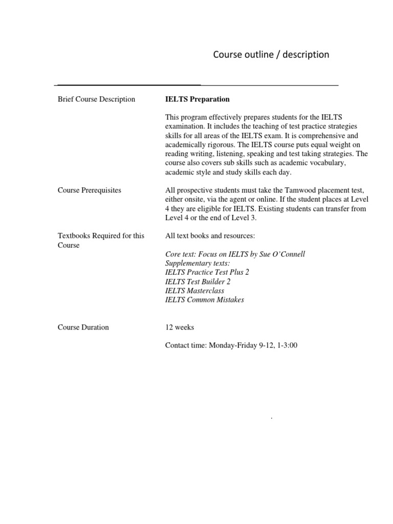 IELTS Course Outline | PDF | International English Language Testing ...