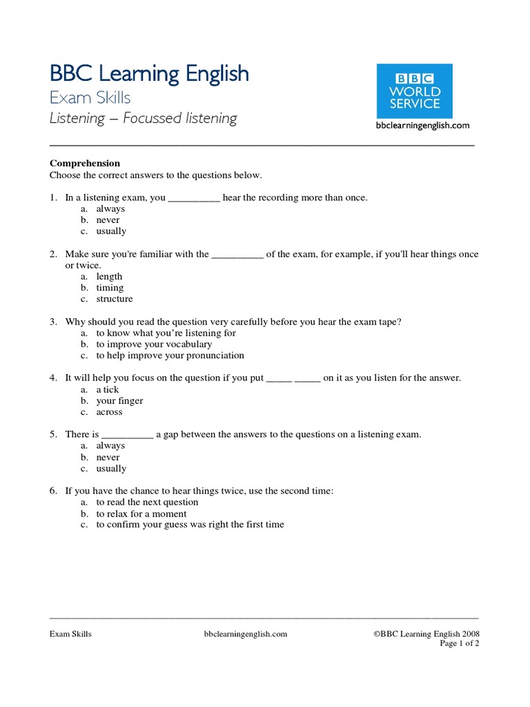 Te Exams Listening Focus1 | PDF | Question | Test (Assessment)