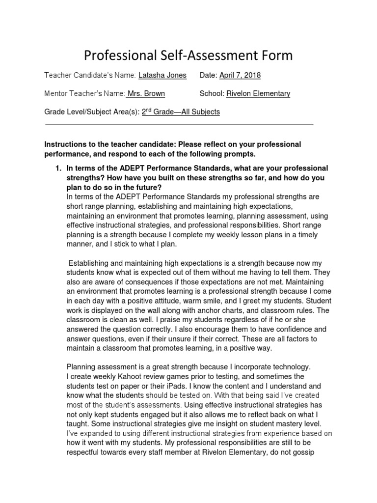 Teacher Candidate Self-Assessment Guide | PDF | Educational Assessment ...