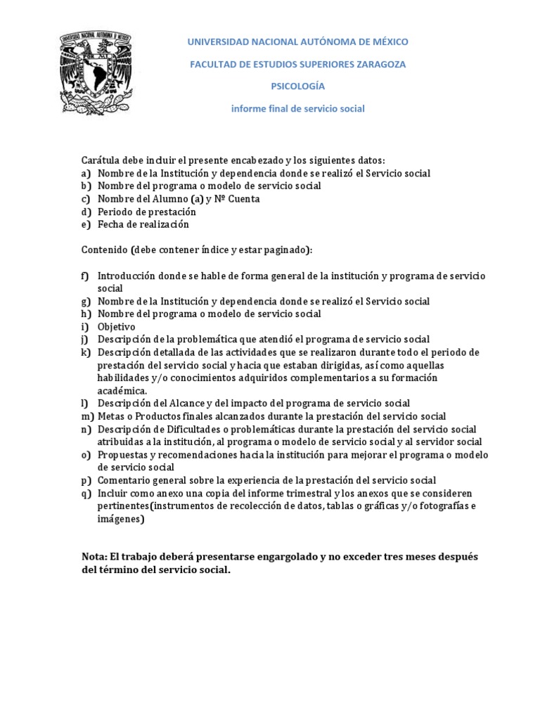 Formato Informe Final de Servicio Social 2018 | PDF Formato Informe Final de Servicio Social 2018 | PDF