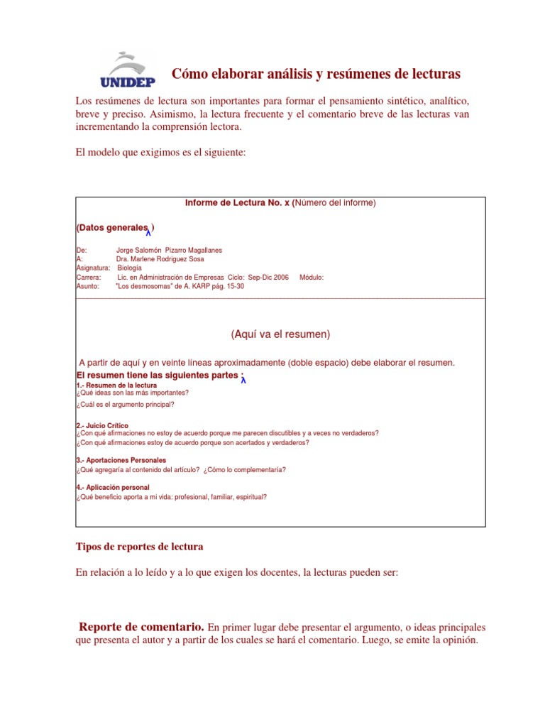 Guia para Elaborar Analisis y Resumen de Lecturas | PDF | Lectura ...