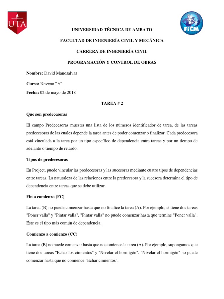 Tipos de Predecesoras en Project | PDF | Science | Ingeniería