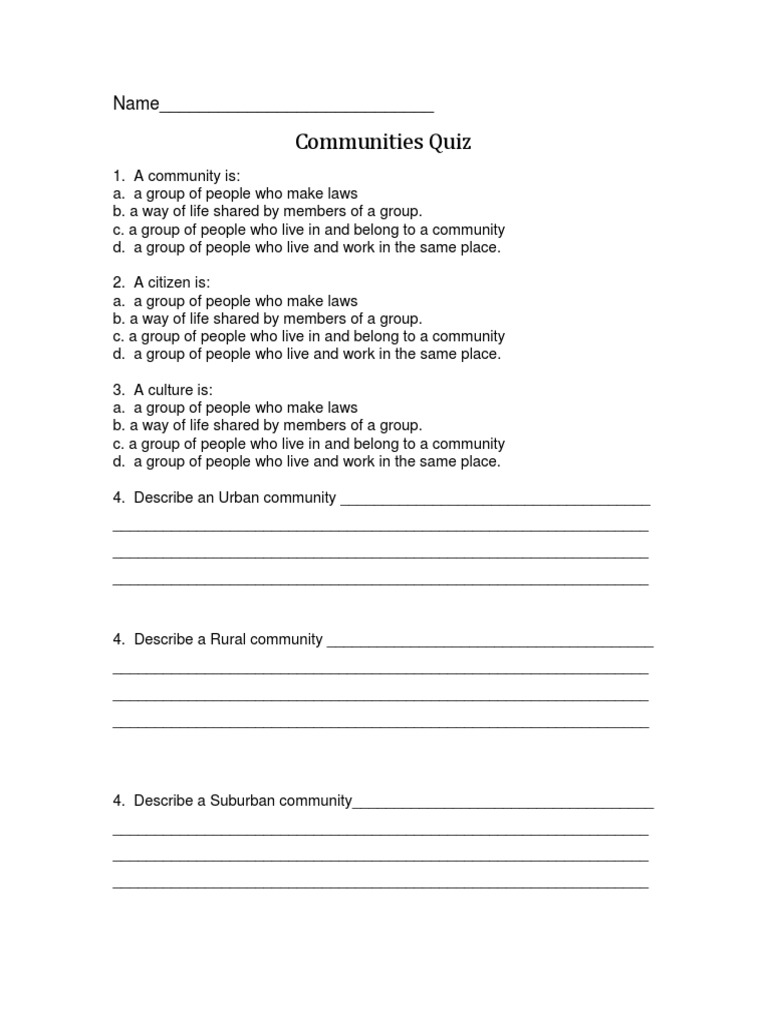 Communities Quiz: Name | PDF