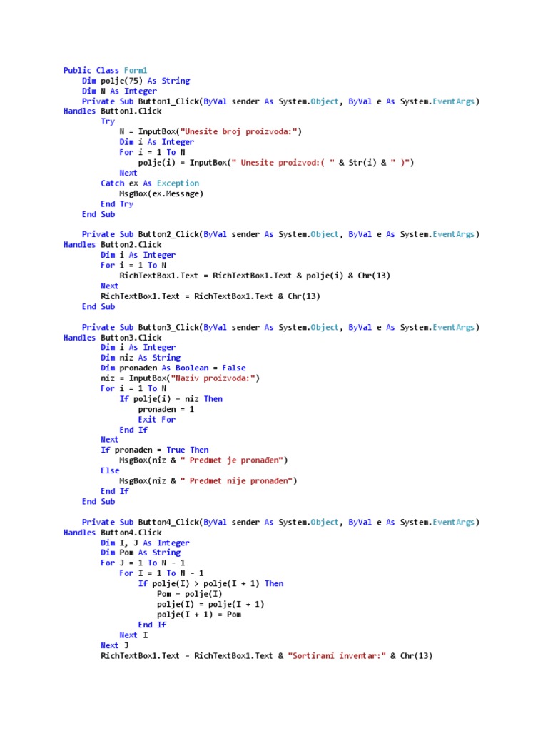 Form1: "Unesite Broj Proizvoda:" | PDF | Computer Programming | Software Engineering