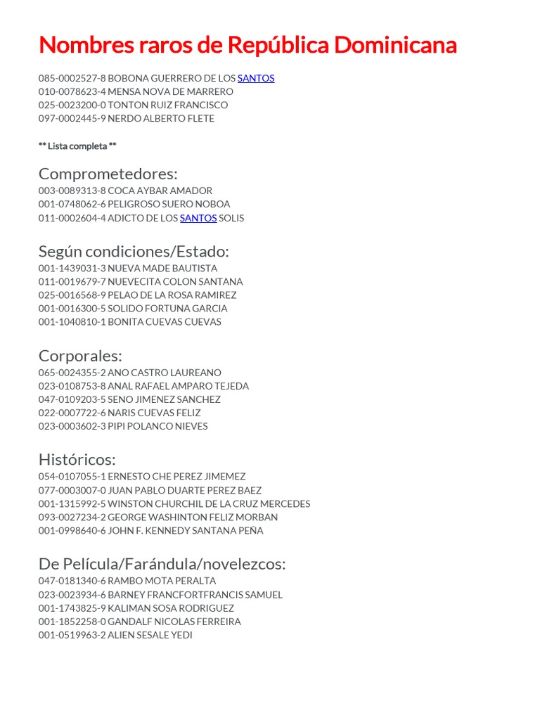 Nombres Raros de República Dominicana | PDF