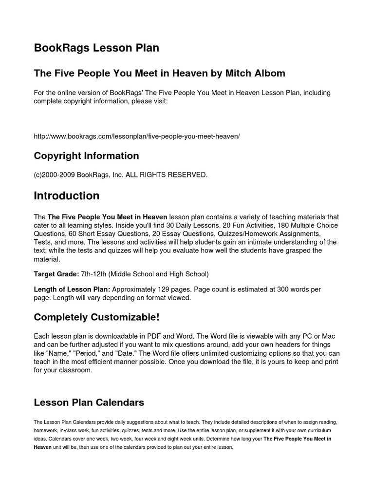Five People Tests and Quizzes | PDF | Homework | Lesson Plan