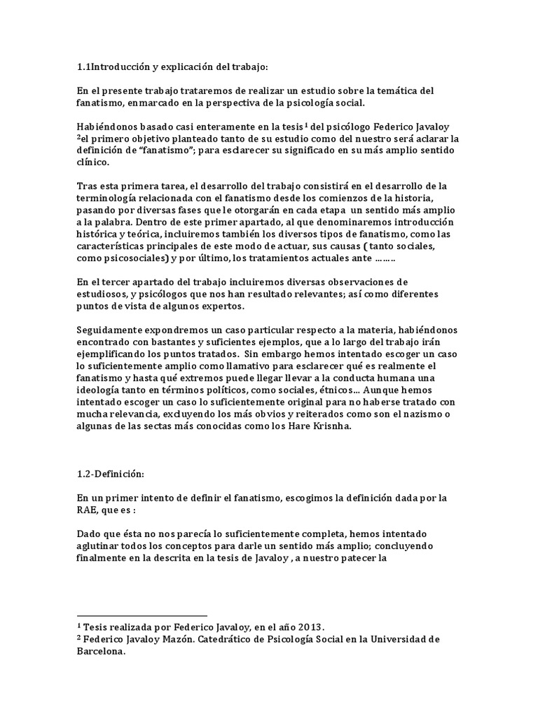 El fanatismo.docx | Comportamiento | Sicología y ciencia cognitiva