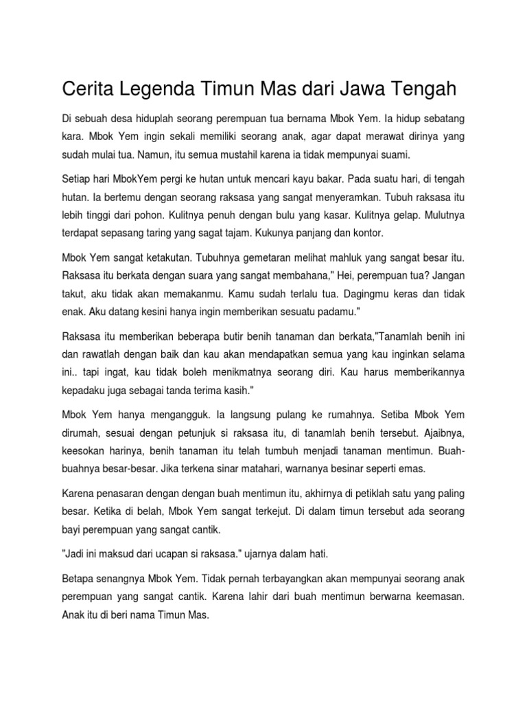 Cerita Legenda Timun Mas Dari Jawa Tengah | PDF