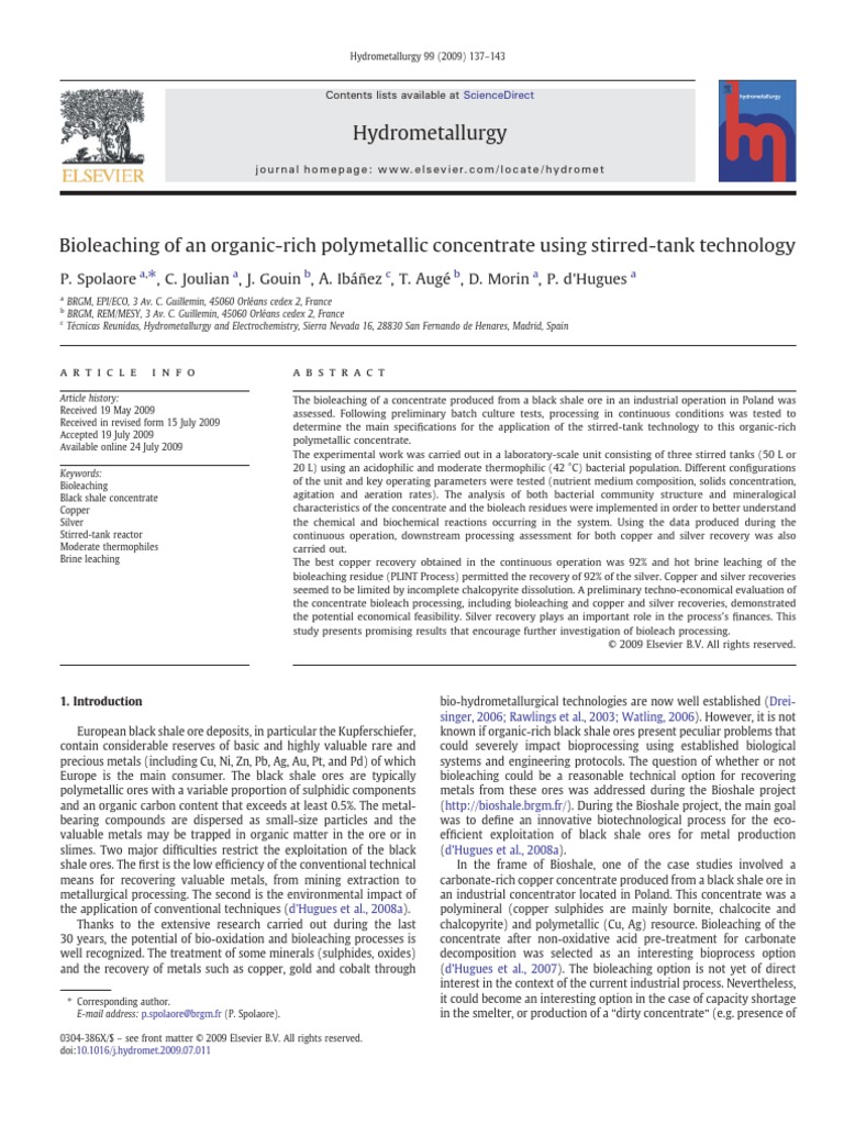 Bioleaching of An Organic Rich Polymetallic Concentrate Using Stirred ...