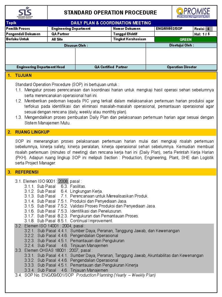PROMISE SOP ENG 09 002 R04 - Daily Plan and Coordination | PDF