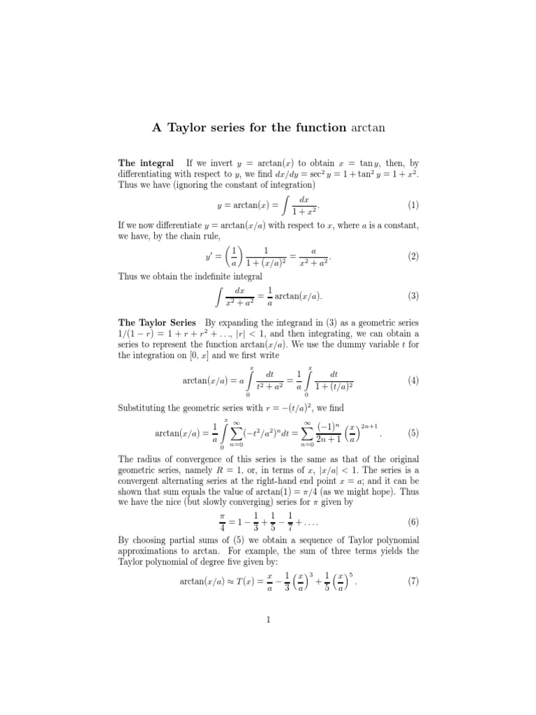 Deriving the Taylor Series for the Arctangent Function Through ...