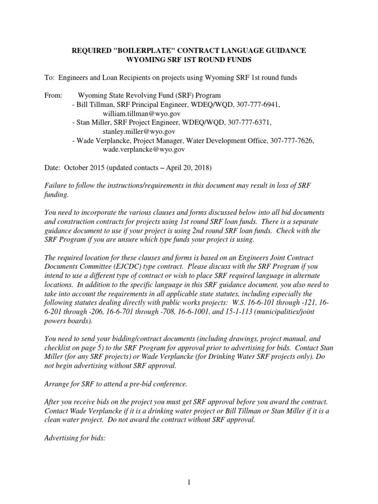 Boilerplate Language 1st Round Funds | PDF | General Contractor ...