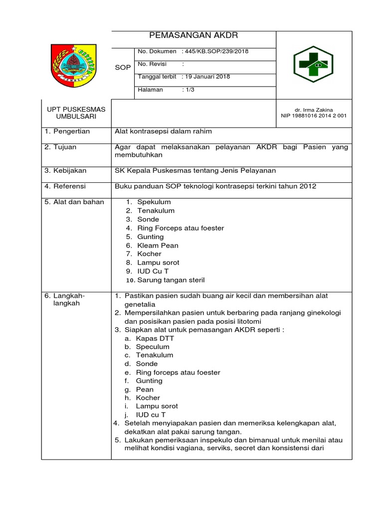 Prosedur Pemasangan IUD AKDR | PDF | Sains & Matematika