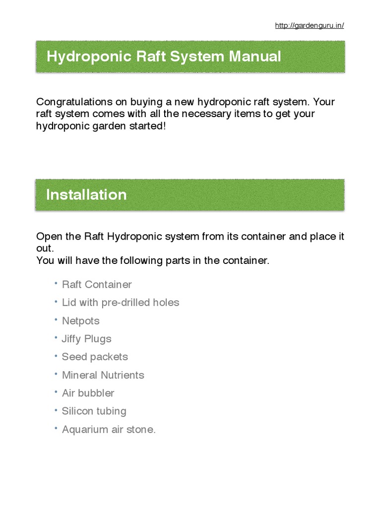 Raft System Manual PDF | PDF | Hydroponics | Seed