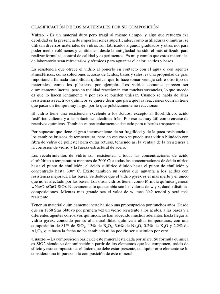 Clasificación de Los Materiales Por Su Composición | PDF | Lentes | Madera