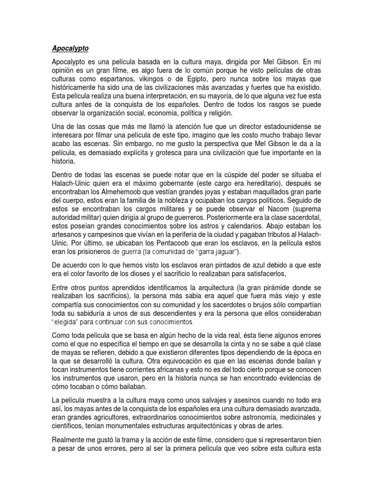 Crítica a "Apocalypto" de Mel Gibson | PDF | Civilización maya ...