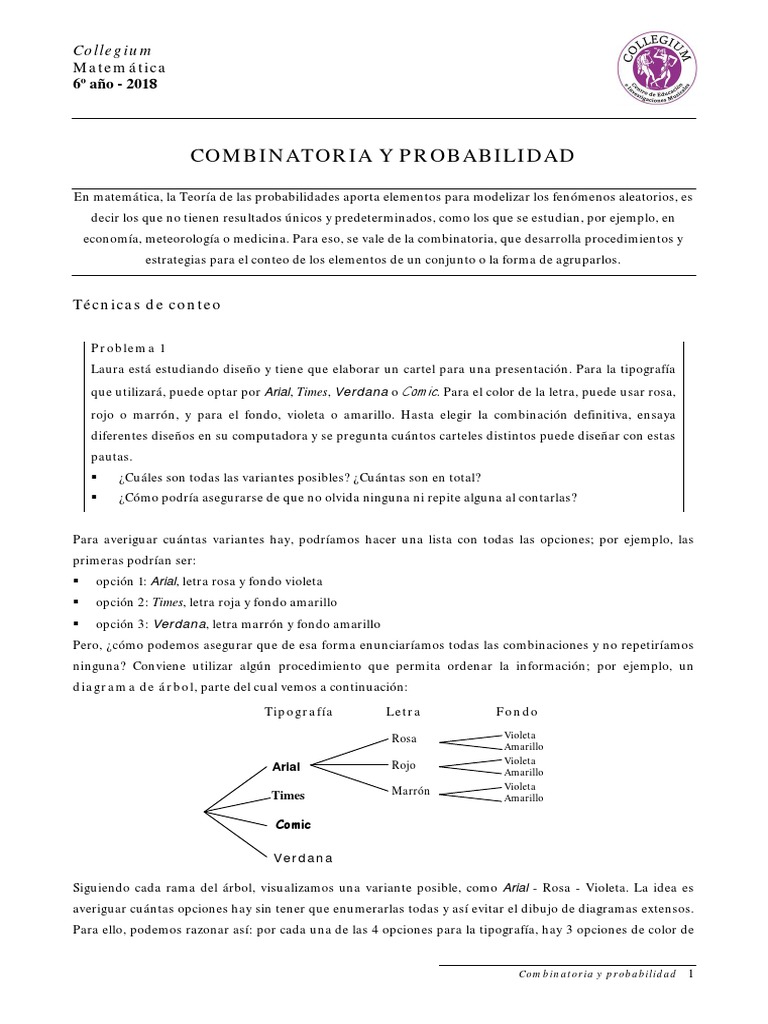 Combinatoria y Probabilidad - 6º - 2018 | PDF | Combinatoria | Probabilidad