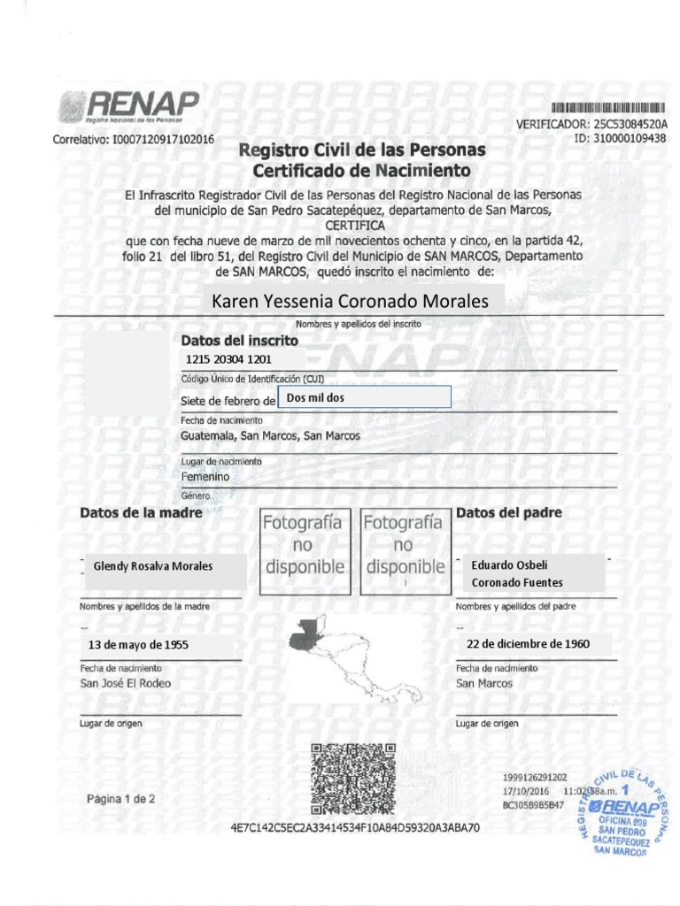 Certificado. Renap | PDF