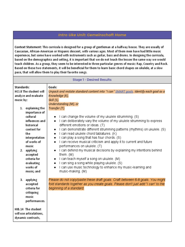 Beginning Ukulele Unit Curriculum | PDF | Educational Assessment | Learning