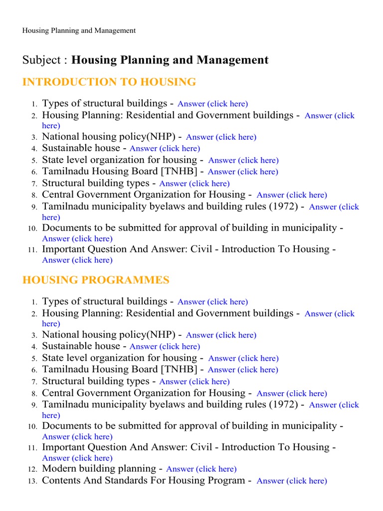 Housing Planning and Management Overview | PDF | Real Estate Appraisal ...
