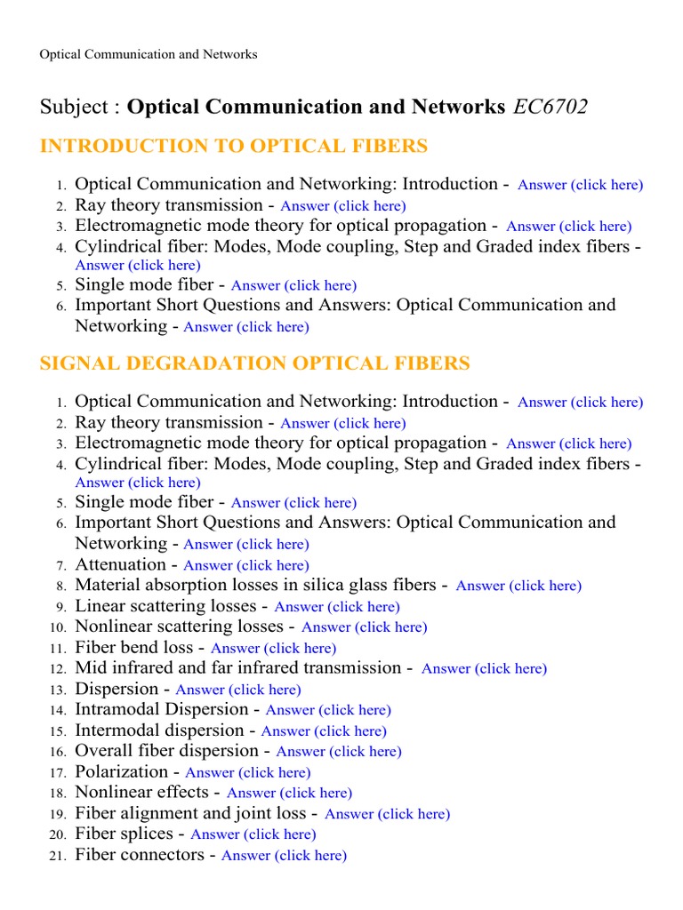 Optical Communication and Networks - Lecture Notes, Study Material and ...