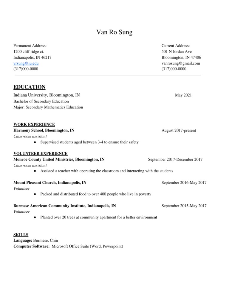 Van Ro Sung Resume | PDF