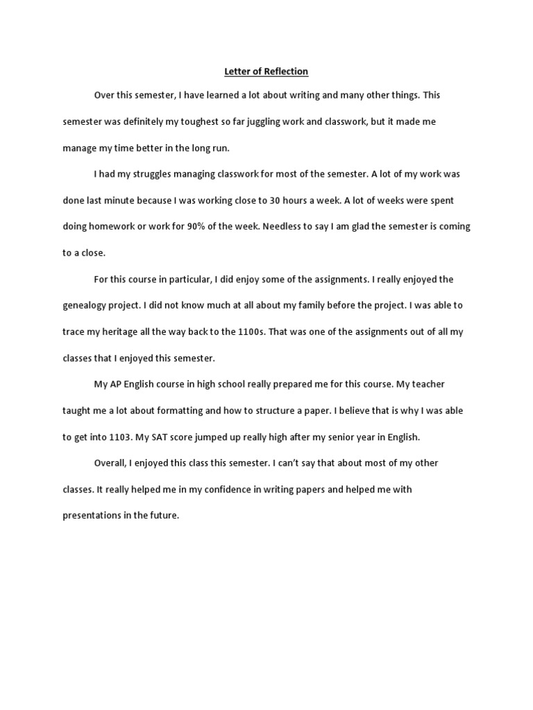 Letter of Reflection 1103 | PDF | Language Arts & Discipline