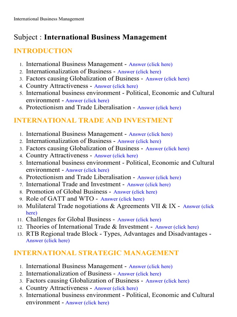 International Business Management - Lecture Notes, Study Material and ...