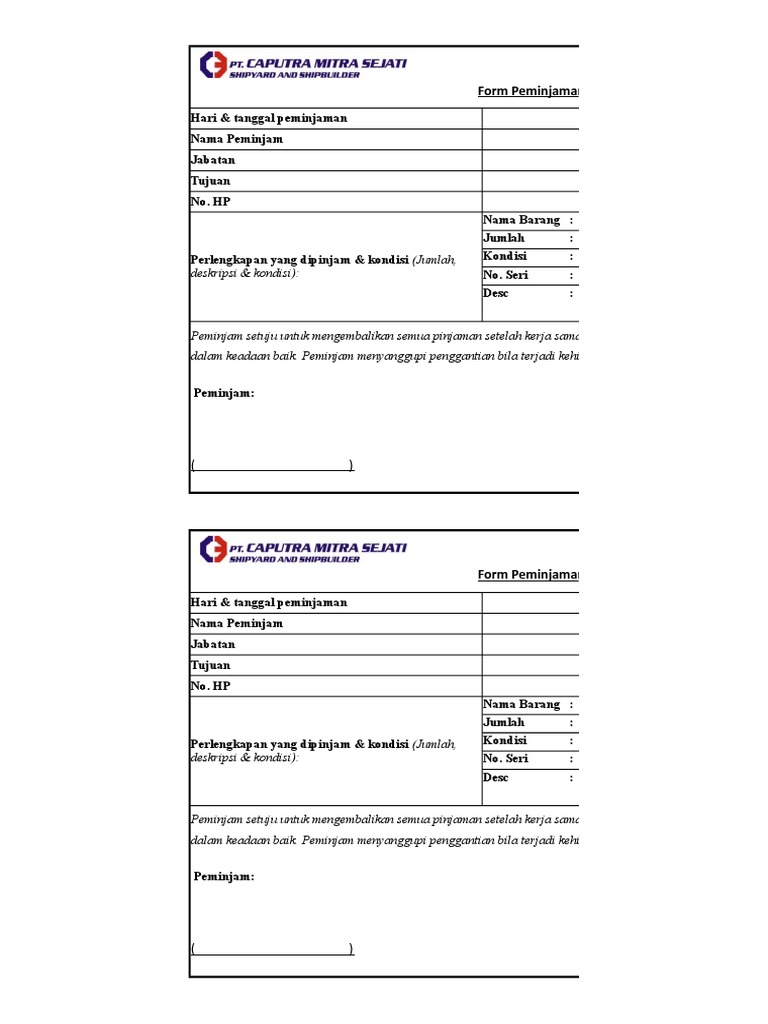 Form Peminjaman Barang | PDF