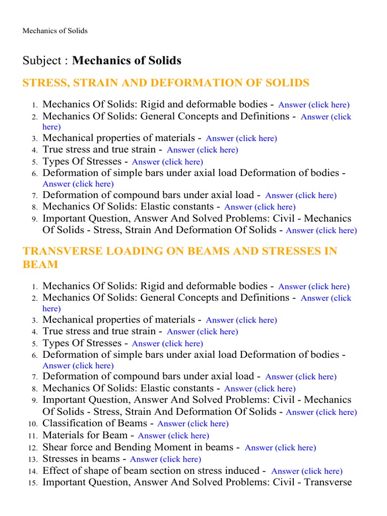 Mechanics of Solids - Lecture Notes, Study Material and Important ...