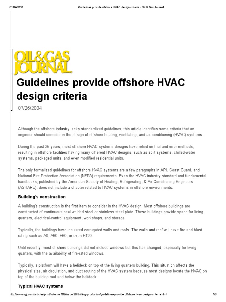 Guidelines Provide Offshore HVAC Design Criteria - Oil & Gas Journal ...