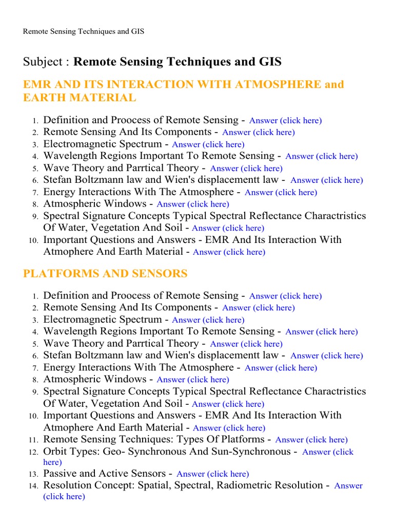 Remote Sensing Techniques and GIS - Lecture Notes, Study Material and ...