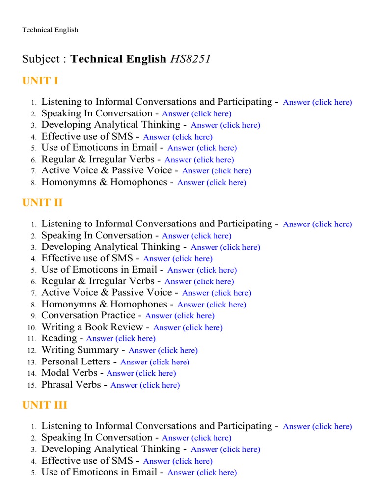 Technical English - Lecture Notes, Study Material and Important ...