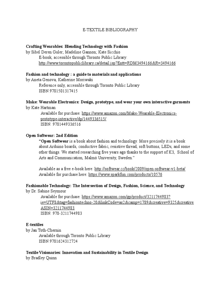 E Textile Bibliography | PDF | E Textiles | Clothing E Textile Bibliography | PDF | E Textiles | Clothing