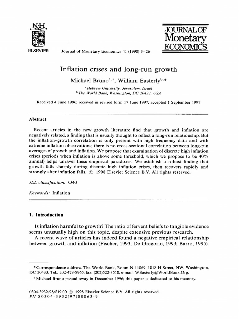 Inflation Crises and Long-Run Growth | PDF | Disinflation | Inflation