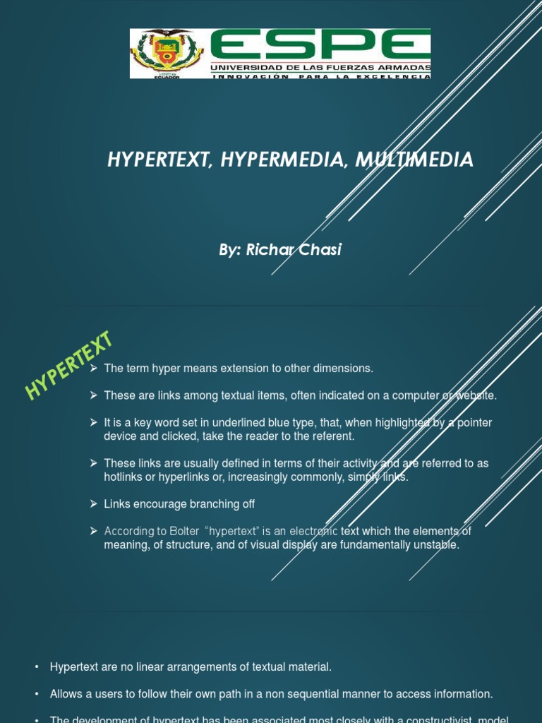 Hypertext, Hypermedia, Multimedia: By: Richar Chasi | PDF | Hyperlink | Hypertext