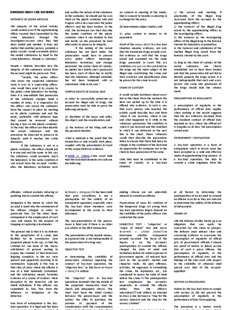 Drug Pusher Case Integrity Guidelines | PDF | Entrapment | Evidence