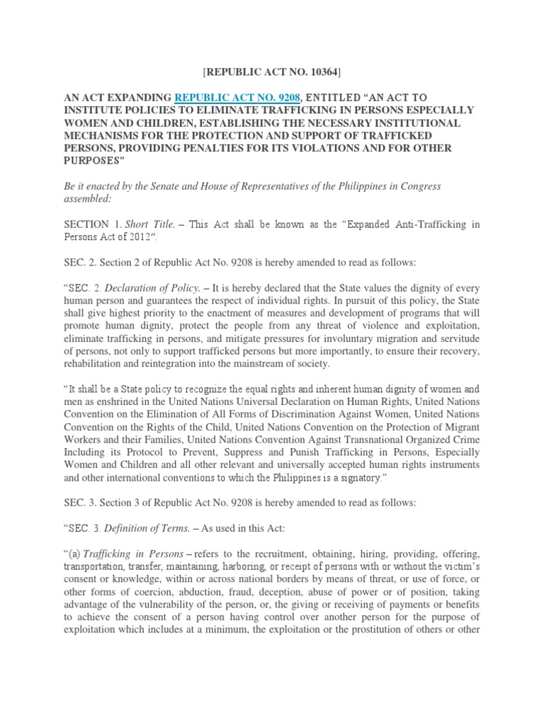 RA 10364 Human Trafficking Amendment | PDF | Human Trafficking | Sexual ...