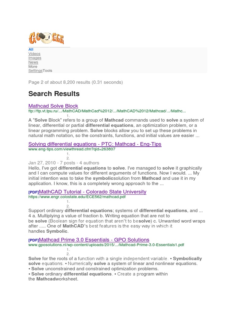 Search Results: Mathcad Solve Block | PDF | Ordinary Differential ...