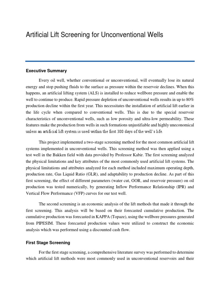 Artificial Lift Selection Unconventional Wells | PDF | Petroleum ...