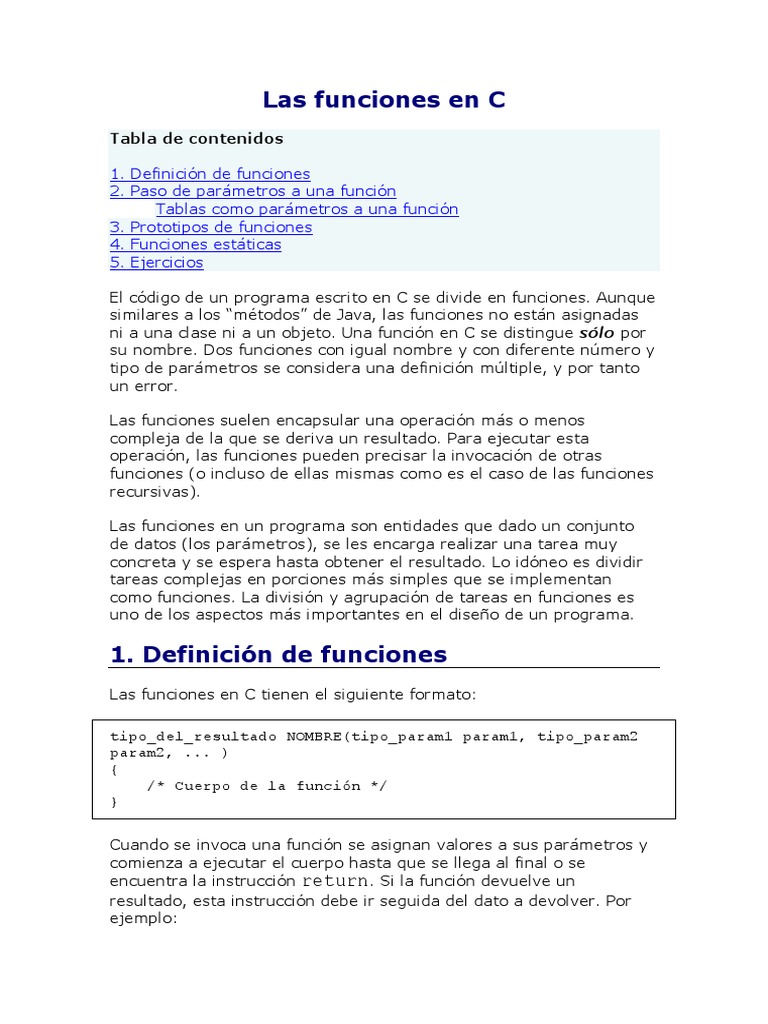 Las Funciones en C | PDF | C (lenguaje de programación) | Programa de ...