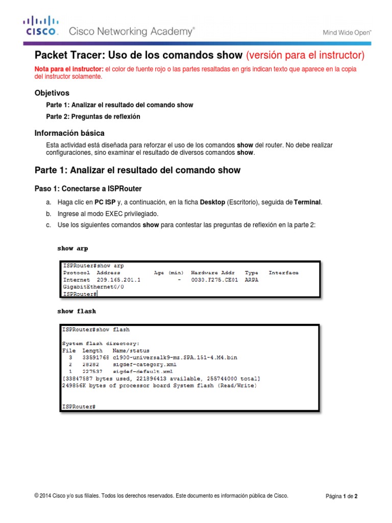 11.3.3.4 Packet Tracer - Using Show Commands Instructions IG | PDF ...
