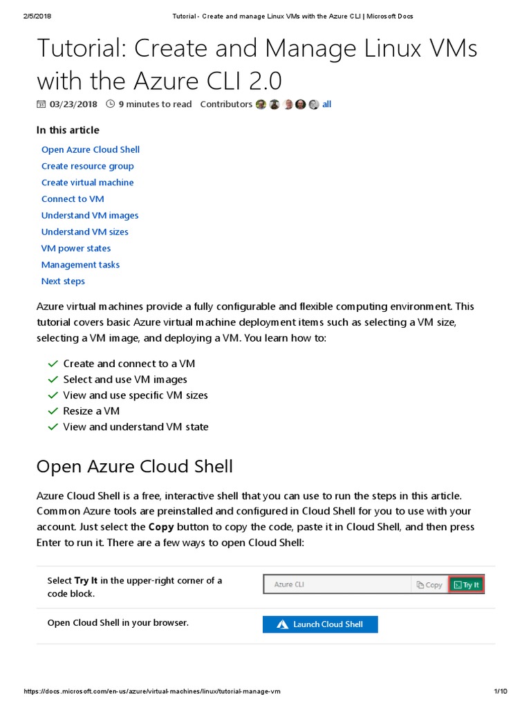 Tutorial Create And Manage Linux Vms With The Azure Cli Microsoft Docs Pdf Virtual