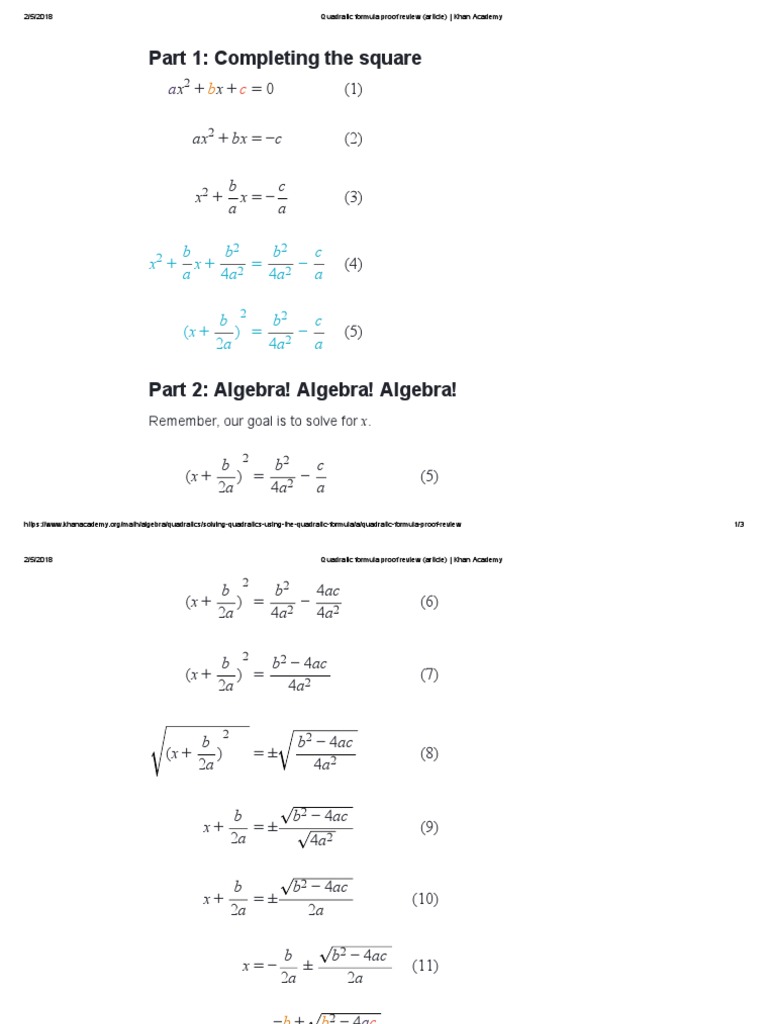 Quadratic Formula Proof | PDF | Quadratic Equation | Abstract Algebra