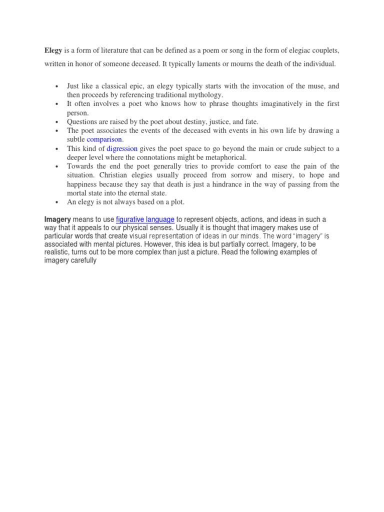 Elegy Is A Form of Literature That Can Be Defined As A Poem or Song in ...