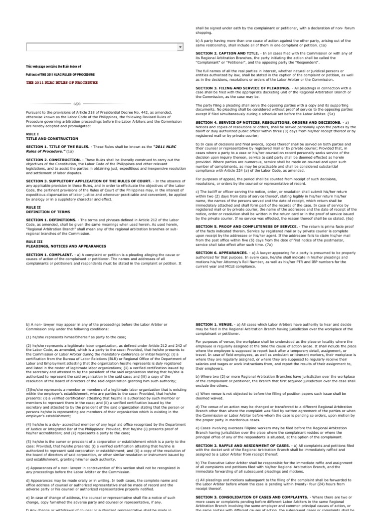 NLRC Rules | PDF | Arbitration | Pleading
