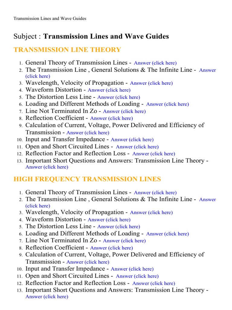 Transmission Lines and Wave Guides - Lecture Notes, Study Material and ...
