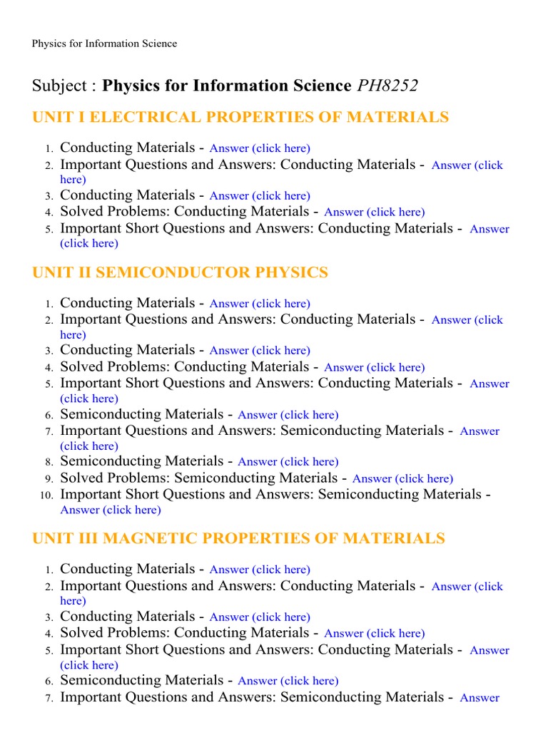 Physics For Information Science - Lecture Notes, Study Material and ...