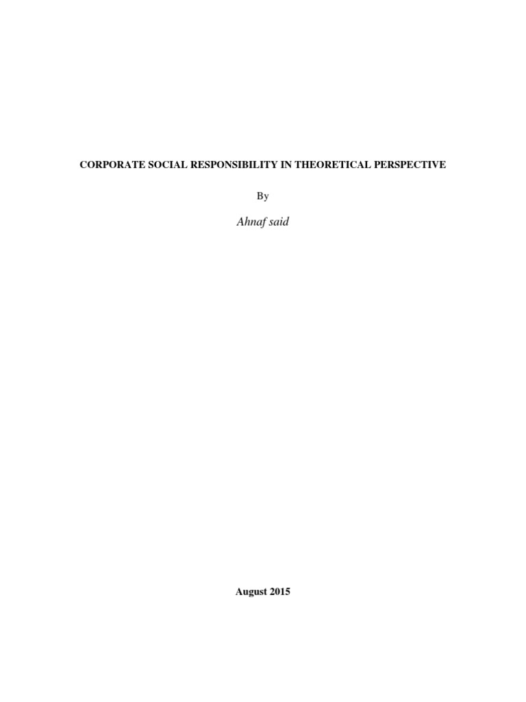Paper - CSR in Theoretical Perspective | PDF | Corporate Social ...
